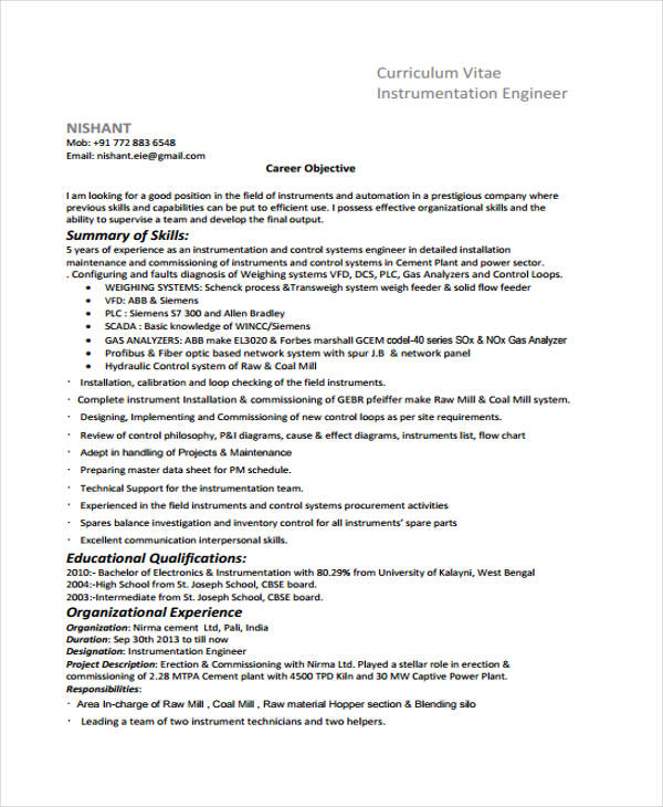 10+ Engineer Curriculum Vitae Templates - PDF, DOC