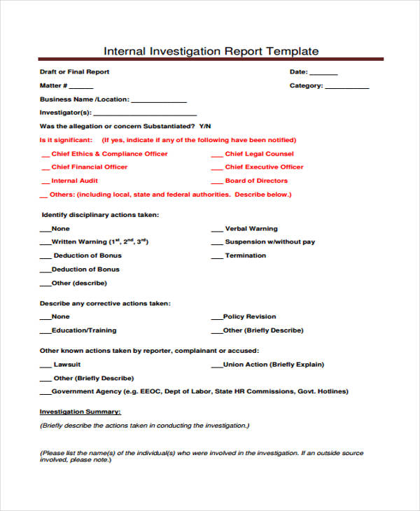 18+ Investigation Report Templates - Free PDF, Goggle Docs, Apple Pages ...