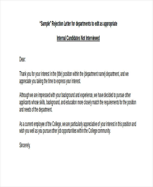 Internal Candidate Rejection Email Template TUTORE ORG Master Of 