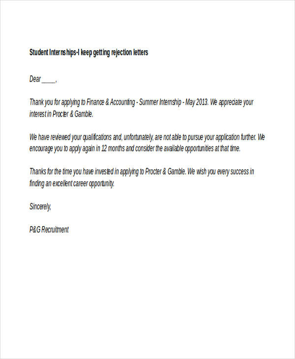Internship Rejection Letter Templates - 10+ Free Word, PDF Format Download
