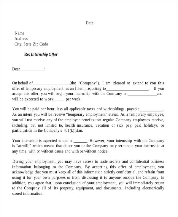 10+ Internship Appointment Letter Templates - Free Sample, Example ...