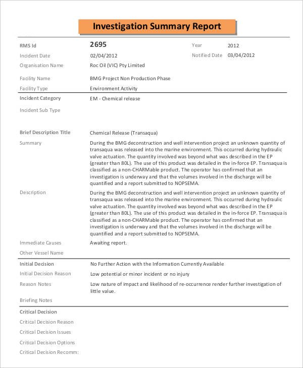 Investigation Report Template 19 Free Word PDF Google Docs Apple 