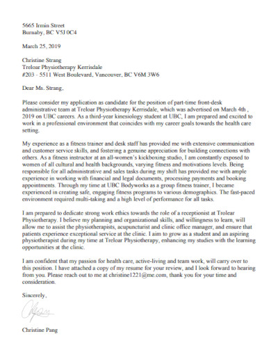 18+ Sample Job Application Letter for Receptionist
