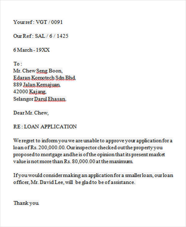 Loan Rejection Letters - 10+ Free Sample, Example Format Download