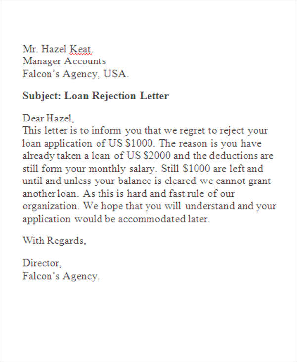 Loan Rejection Letters - 10+ Free Sample, Example Format Download