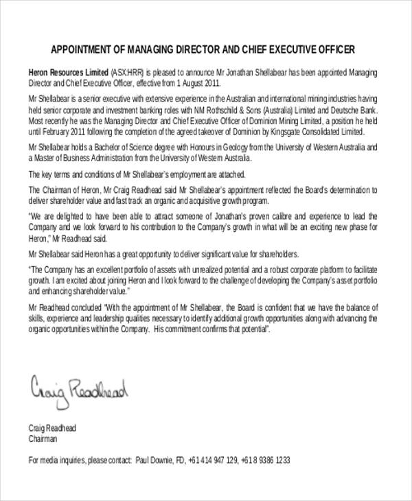 Nomination Letter For Appointment Of Director