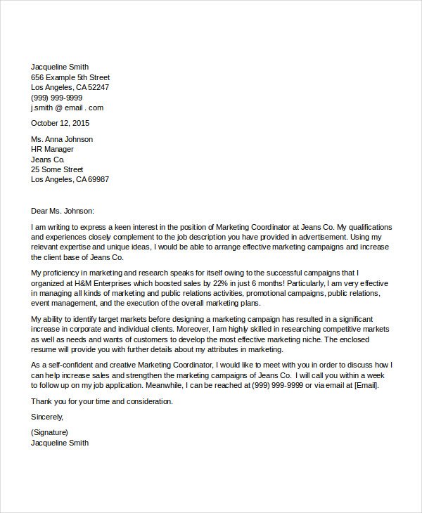 Examples Of Job Application Letters