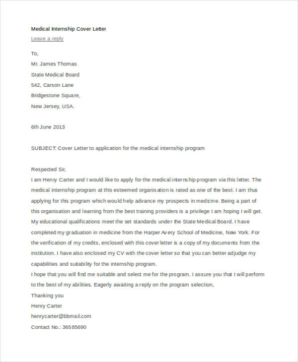 9+ Internship Cover Letter - Free Sample, Example Format Download