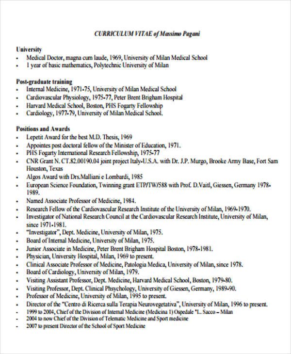 10+ Medical Curriculum Vitae Templates - PDF, DOC
