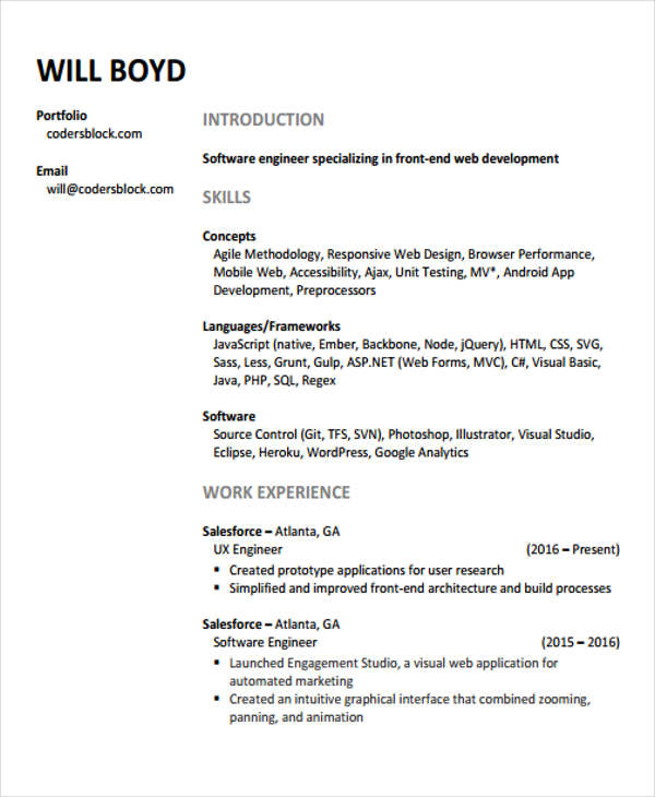 10+ Web Developer Resume Templates - PDF, DOC