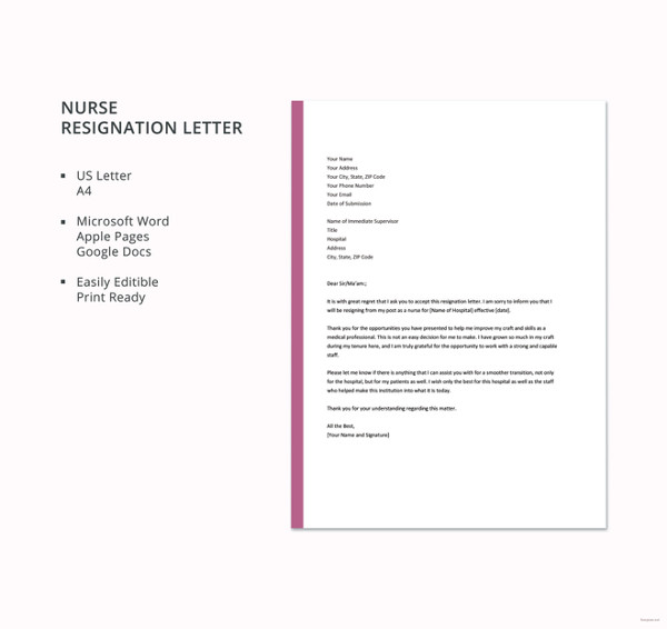 10 Nurse Resignation Letters Free Word PDF Format Download Free 