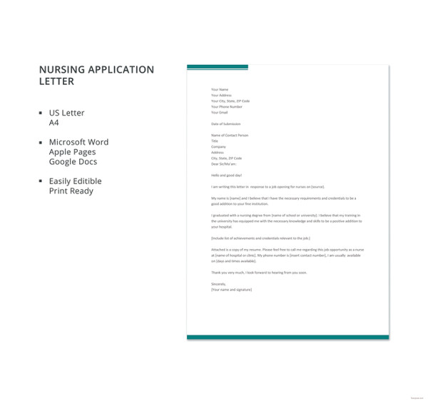 20+ Job Application Letters For Nurse - Sample, Example Format Download