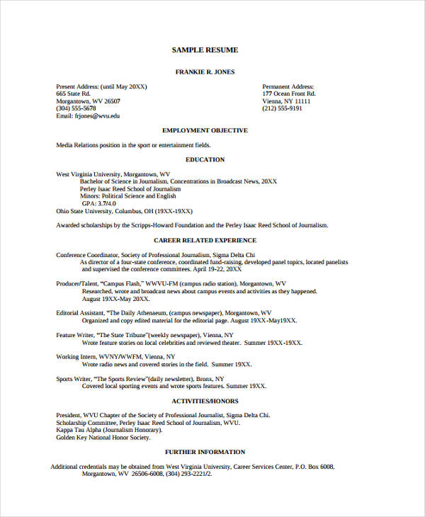 10+ Journalist Resume Templates - PDF, DOC