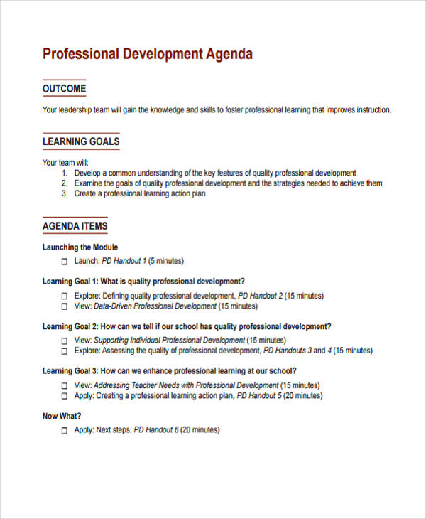 Learning Agenda Templates 9 Free Word PDF Format Download