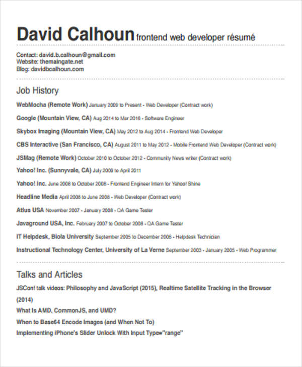 10+ Web Developer Resume Templates - PDF, DOC