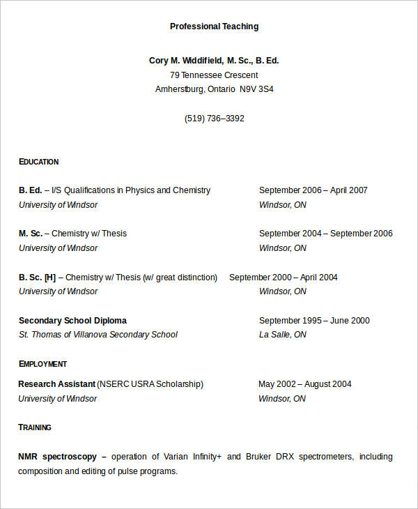 10+ Teaching Curriculum Vitae Templates - PDF, DOC