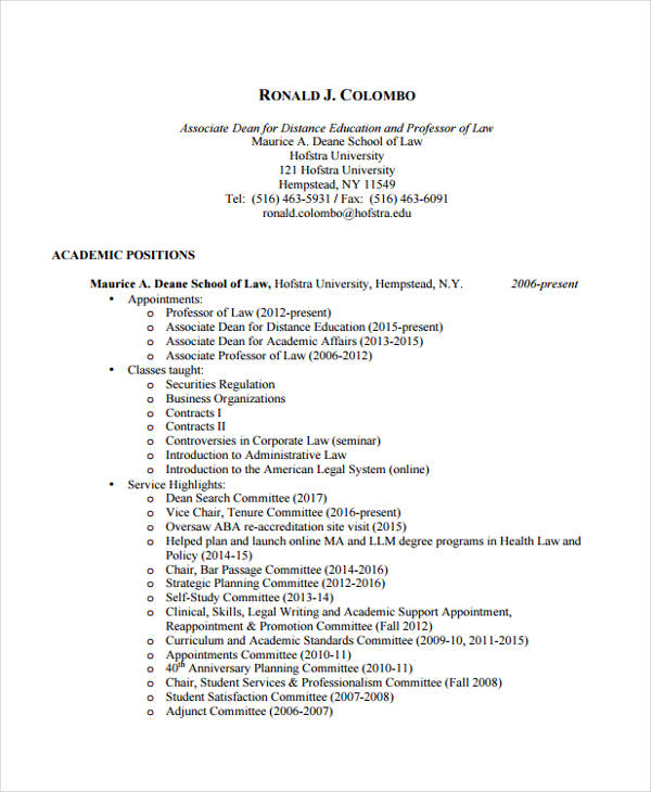 14 Law Curriculum Vitae Templates PDF DOC