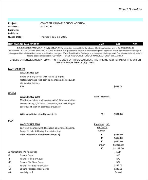 8+ Project Quotation Templates - Word, PDF