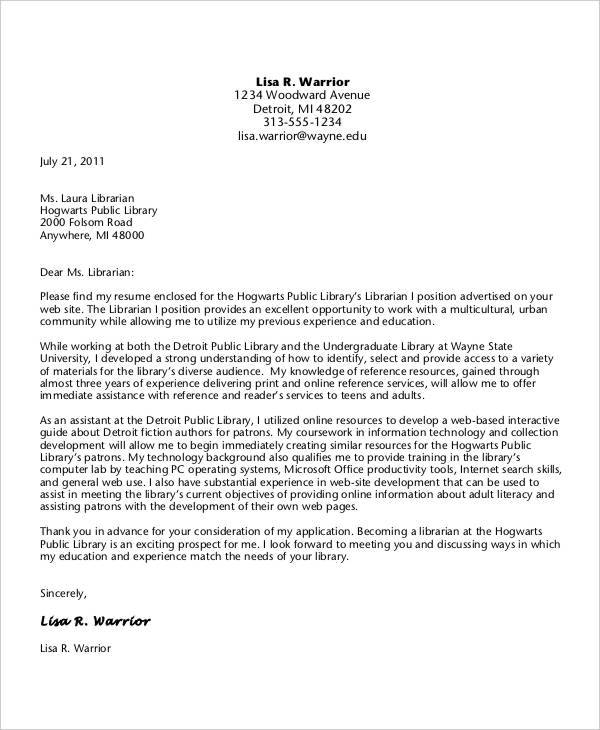 9+ Librarian Cover Letters - Free Sample, Example Format Download