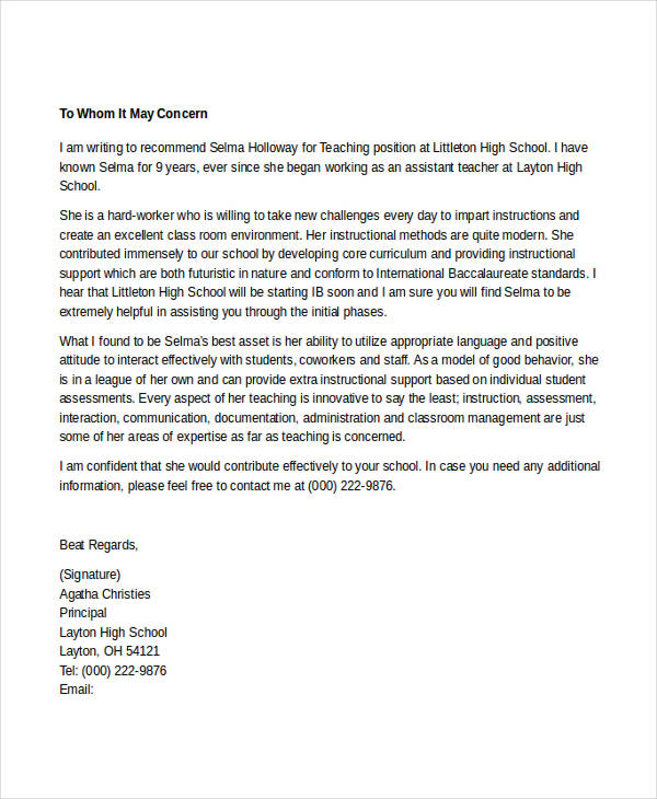 12 Teacher Reference Letters Free Samples Examples Format Download