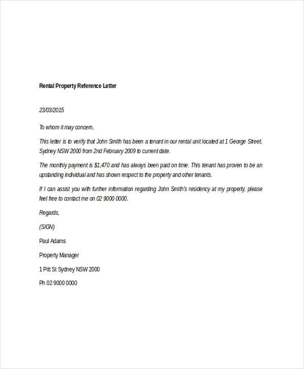 11 Rental Reference Letter Templates Word PDF Apple Pages 11 Rental Reference Letter Templates Word PDF Apple Pages