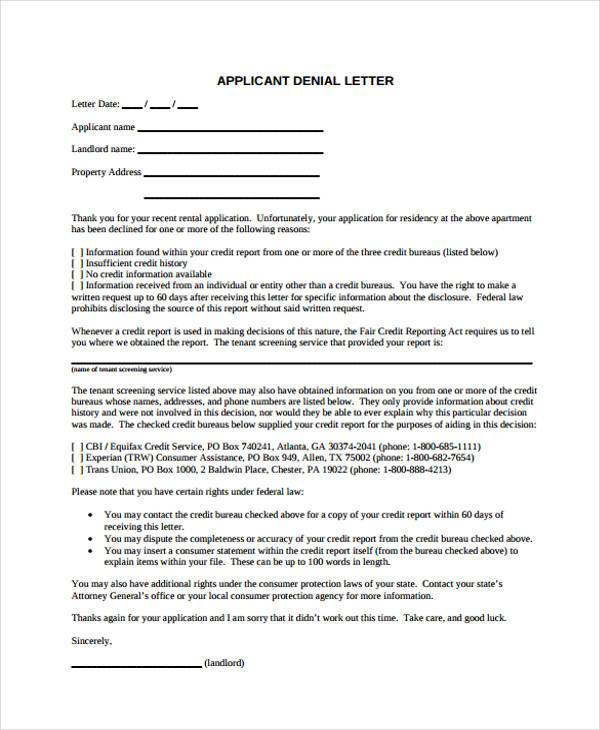10+ Applicant Rejection Letters - Free Sample, Example Format Download