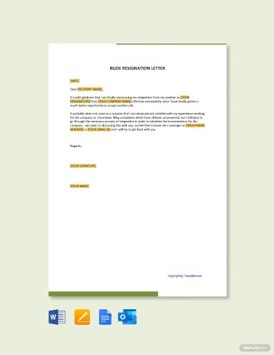 Rude Resignation Letters - 8+ Free Sample, Example Format Download