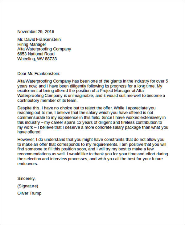 Offer Rejection Letter Templates - 8+ Free Word, PDF Format Download