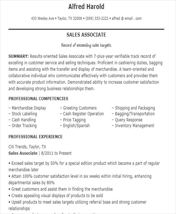 10+ Sample Sales Job Resume Templates - PDF, DOC