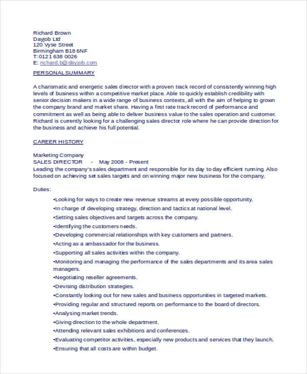 5+ Director Curriculum Vitae Templates - PDF, DOC