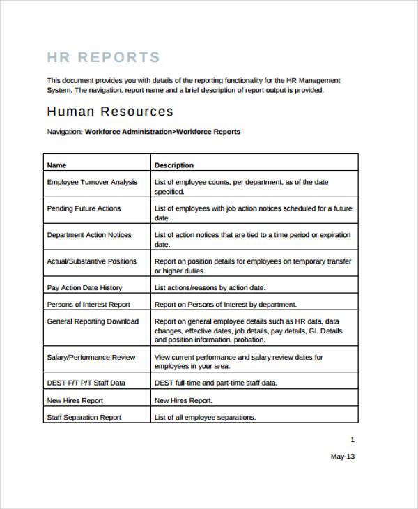 Hr Management Report Template New Creative Template Ideas