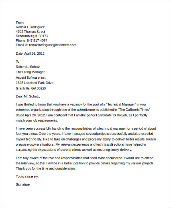 7 IT Manager Cover Letter Free Sample Example Format Download