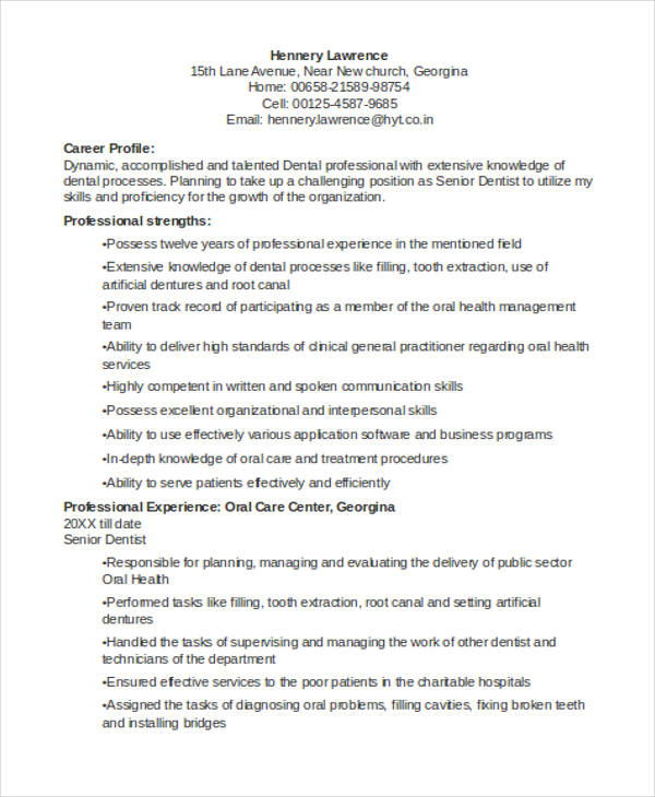 Dentist Curriculum Vitae Templates - 10+ Free Word, PDF Format Download