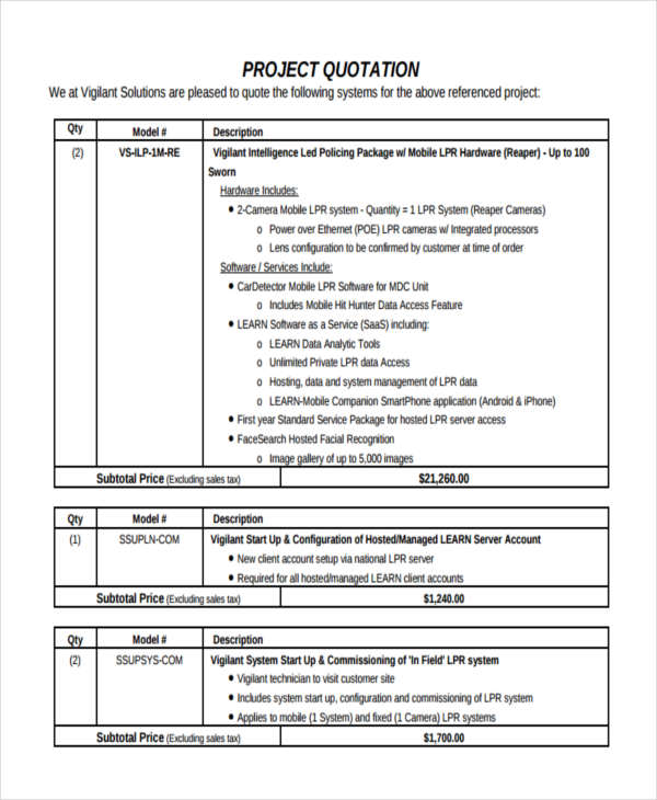 8+ Project Quotation Templates - Word, PDF