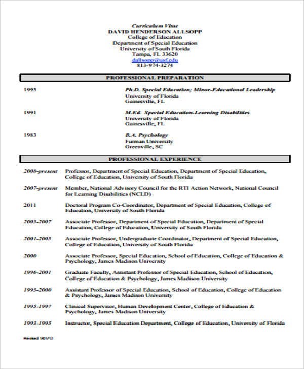 14+ Education Curriculum Vitae Templates - PDF, DOC