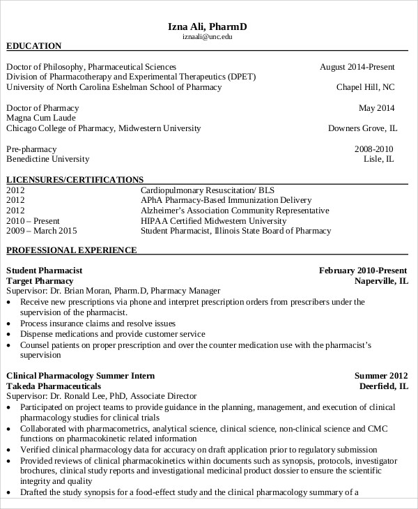 14+ Pharmacist Curriculum Vitae Templates - Free Word, PDF Format Download