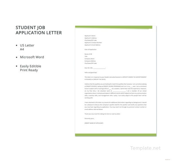 16+ Sample Job Application Letters for Student - Free Sample, Example ...