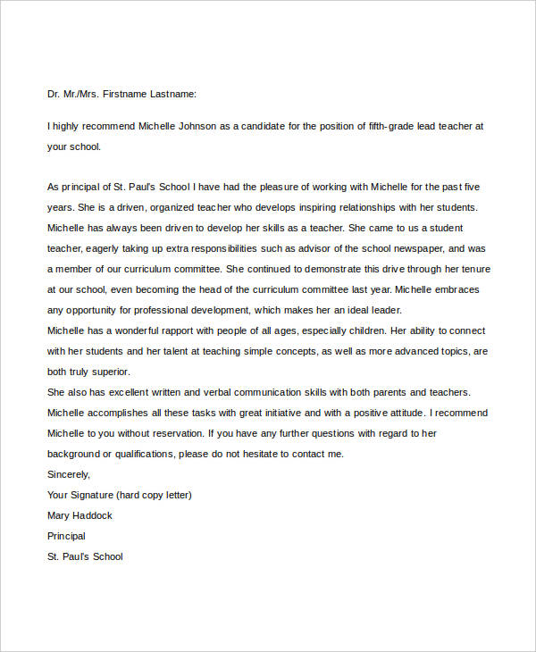 12 Teacher Reference Letters Free Samples Examples Format Download 12 Teacher Reference Letters Free Samples Examples Format Download