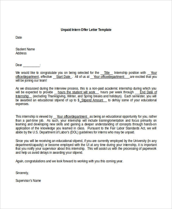 10+ Internship Appointment Letter Templates - Free Sample, Example ...