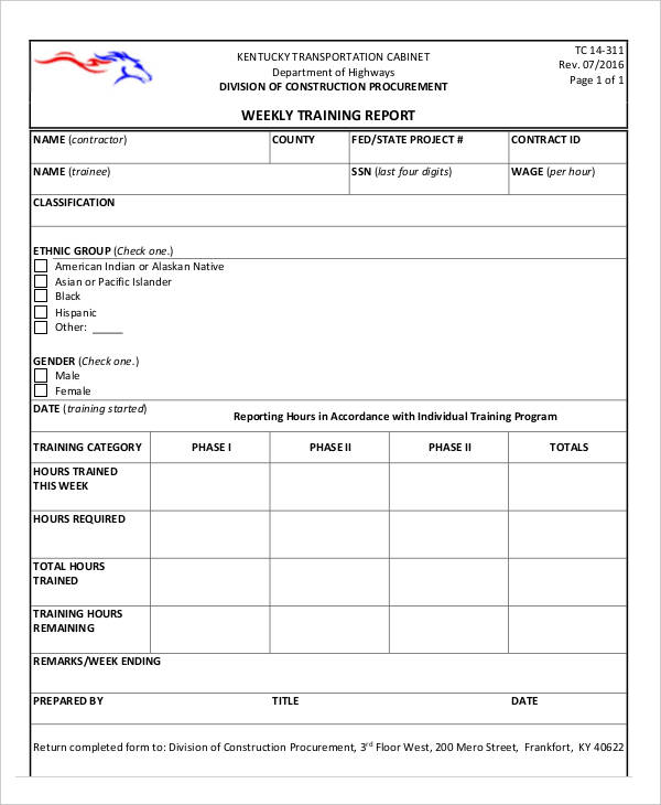 27 Training Report Template Word PDF