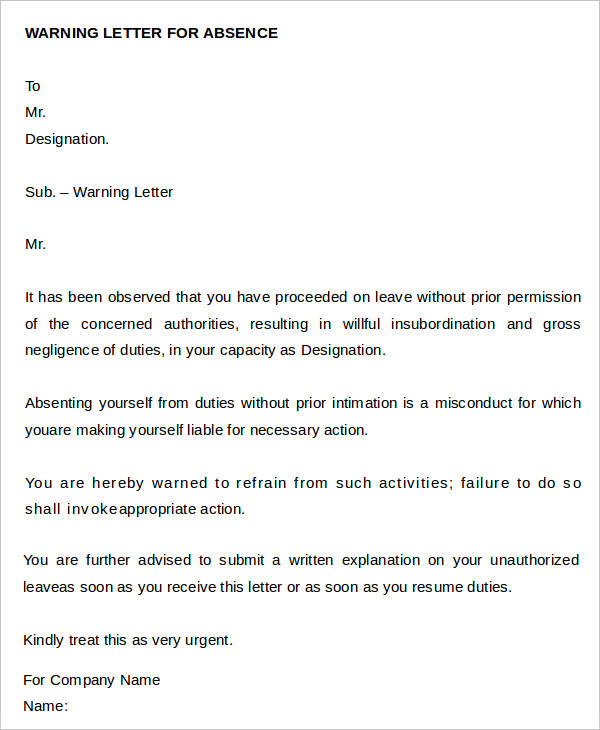 26+ Warning Letter Example Template