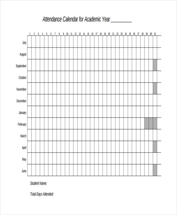 7+ Attendance Calendar Templates - Free Word, PDF Format Download