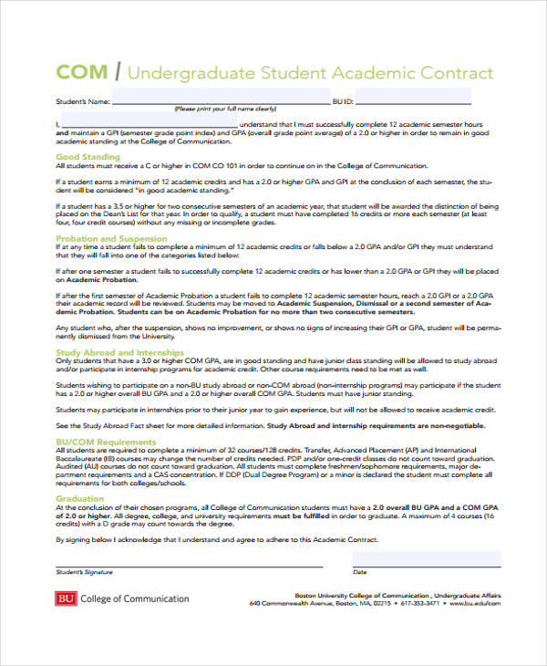 14+ Student Contract Templates - Sample Word, Apple Pages Google Docs ...