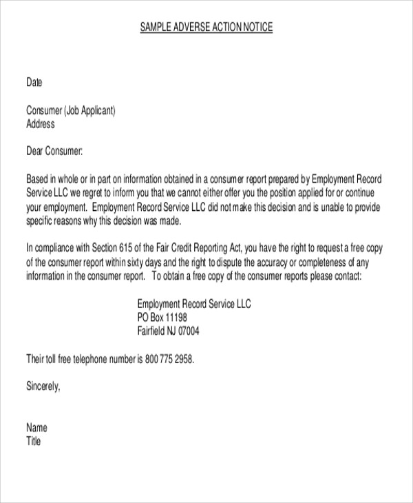 Adverse Action Notice Templates - 5+ Free Word, PDF Format Download