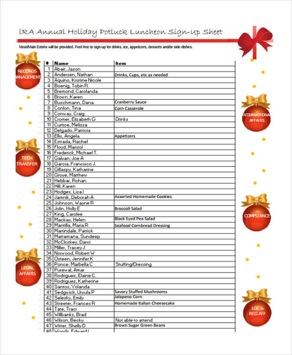 12 Potluck Signup Sheet Templates Free Sample Example Format Download