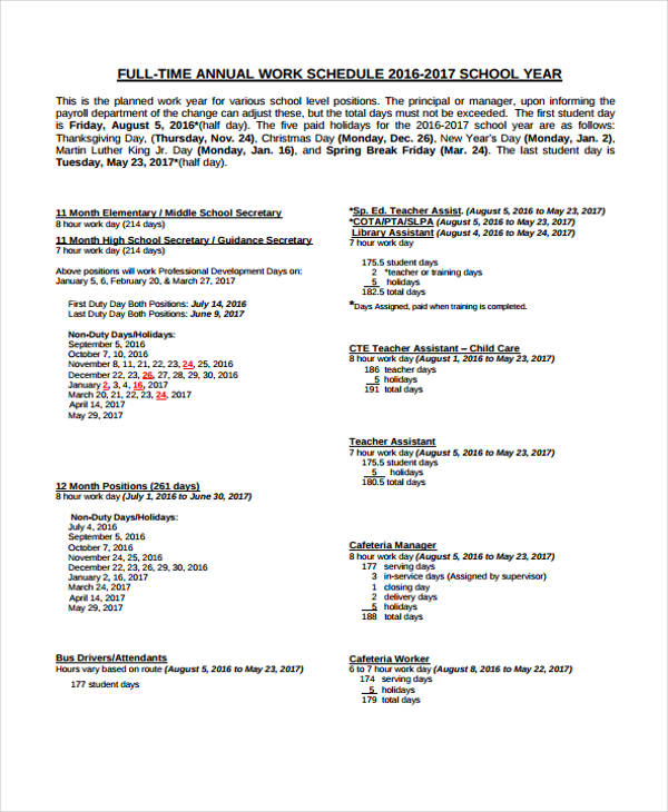 Work Schedule Template - 20+ Free Sample, Example Format Download