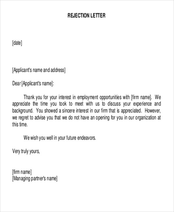 Applicant Rejection Letters - 13+ Free Word, PDF Format Download