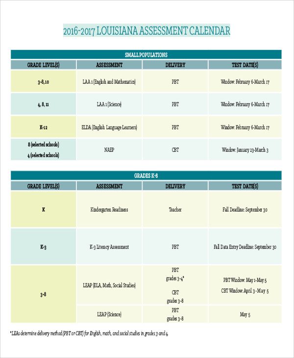 Assessment Calendar Templates - 9+ Free Word, PDF Format Download