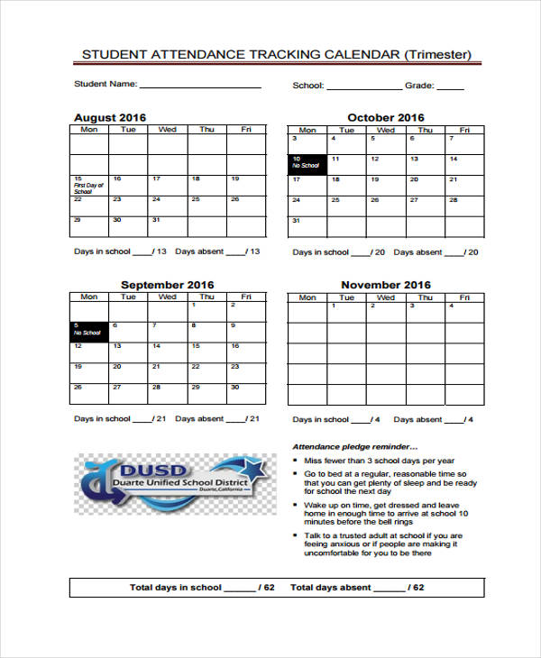 7+ Attendance Calendar Templates - Free Word, PDF Format Download