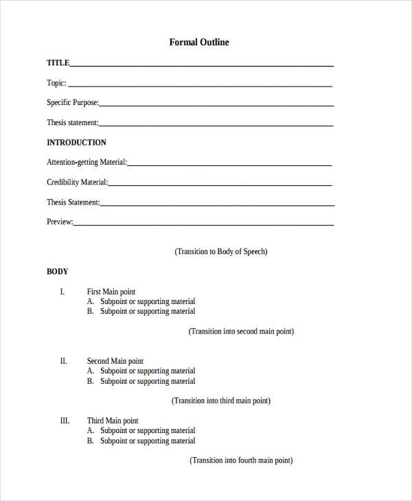 7 Formal Outline Templates - Free Sample, Example Format Download
